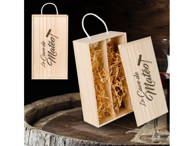 Coffret Vin Personnalisé 2 Bouteilles Bois | GRAVURE&COMPAGNIE